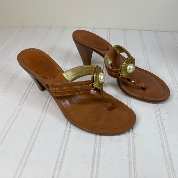 Coach | Shoes | Coach Brown Leather Thong Heeled Sandals | Poshmark